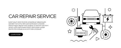 자동차 서비스 및 수리 점 관련 웹 배너 라인 스타일 웹 배너 웹 사이트 헤더 등에 대한 현대 선형 디자인 벡터 일러스트레이션 수리에 대한 스톡 벡터 아트 및 기타 이미지