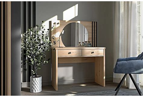 Тоалетка с две чекмеджета Cali C 18 дъб артизан с декоративни ламели • Скринове и Тоалетки