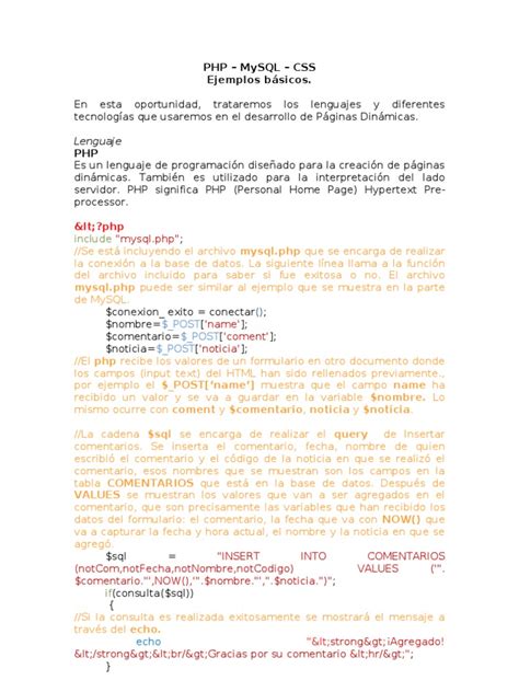 Ejemplos Php Css Mysql Pdf Php Página Web