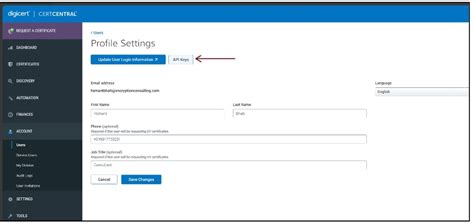 digicert certcentral api key generation encryption consulting
