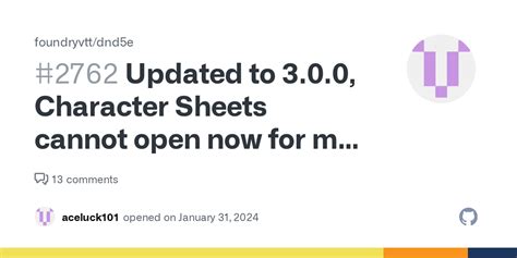 Updated To 300 Character Sheets Cannot Open Now For Me Gm · Issue