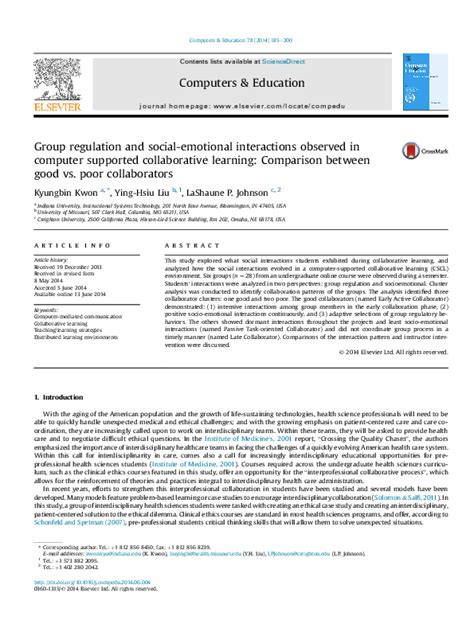 Pdf Group Regulation And Social Emotional Interactions Observed In Computer Supported
