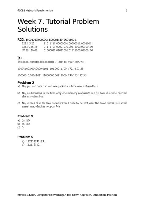 Week7 Tutorial Problem Solution 41092 Network Fundamentals Week 7