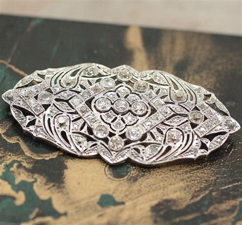 Circa 1900 Platinum And Diamond Brooch Pippin Vintage Jewelry