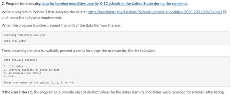 Solved 2 Program For Analyzing Data For Learning Modalities
