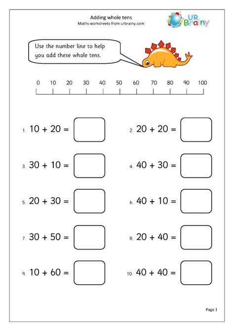 Adding Tens Worksheet First Grade