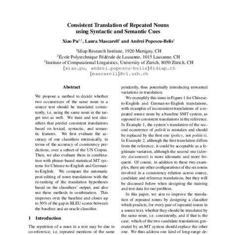 Consistent Translation Of Repeated Nouns Using Syntactic And Semantic Cues Acl Anthology