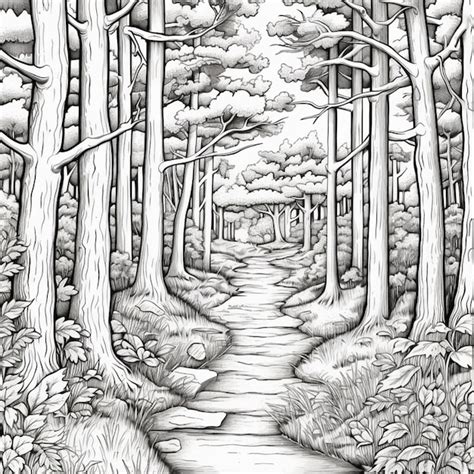 Premium AI Image A Drawing Of A Path Through A Forest With Trees And