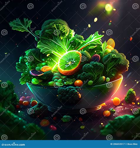 黑色背景中的碗中的蔬菜3d插图生成ai 库存例证 插画 包括有 晚上 生气勃勃 素食主义者 黑暗 286653517