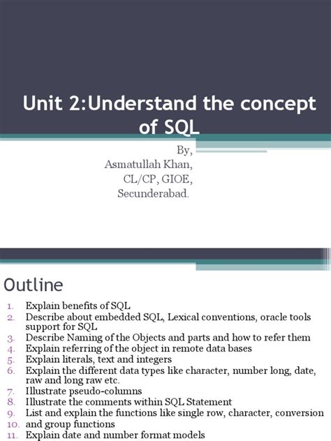 Unit 2 Understand The Concept Of Sql Pdf Sql Databases