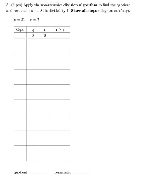 Solved 3 6 Pts Apply The Non Recursive Division Algorithm