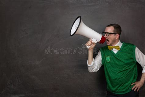 Funny Nerd Yelling At The Megaphone Stock Image Image Of Announcement Marketing 77131267