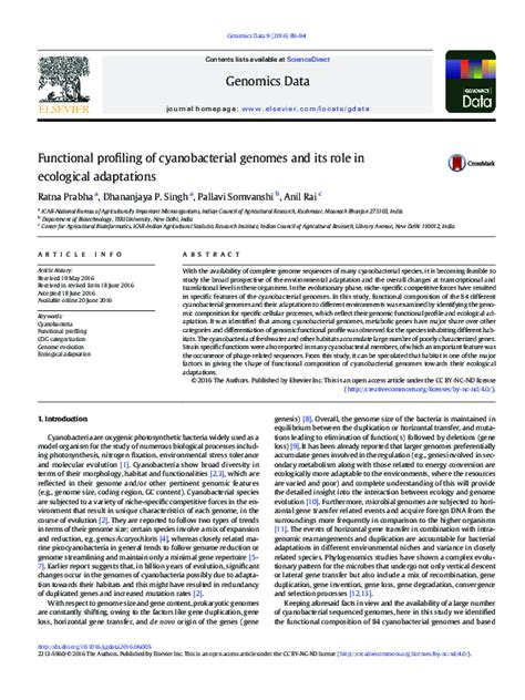 Pdf Functional Profiling Of Cyanobacterial Genomes And Its Role In Ecological Adaptations