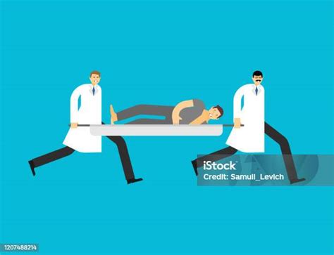 의사는 들것에 환자를 수행 바이러스에 의한 환자의 수송 코로나바이러스 일러스트 개념에 대한 스톡 벡터 아트 및 기타 이미지 개념 건강관리와 의술 과학 Istock