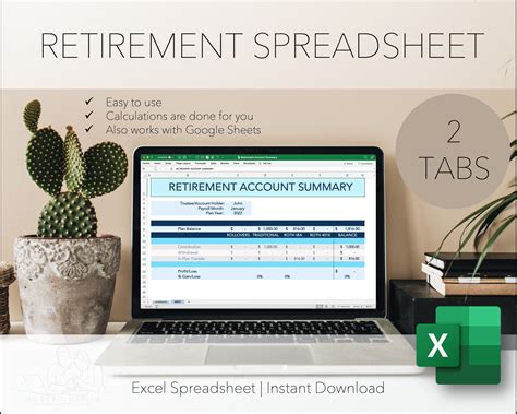 RETIREMENT SPREADSHEET Retirement Excel Template Retirement Planner Retirement Tracker
