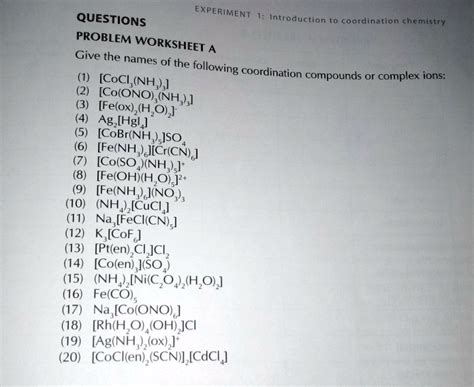 Solved Questions Experiment Introduction To Coordination Chemistry