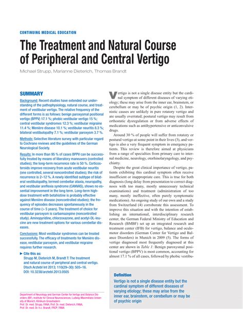 Pdf The Treatment And Natural Course Of Peripheral And Central Vertigo