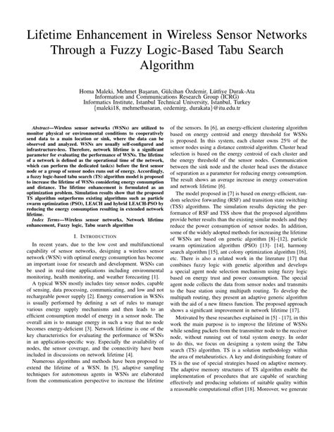 Pdf Lifetime Enhancement In Wireless Sensor Networks Through A Fuzzy Logic Based Tabu Search