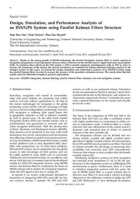 Pdf Design Simulation And Performance Analysis Of An Insgps System Using Parallel Kalman