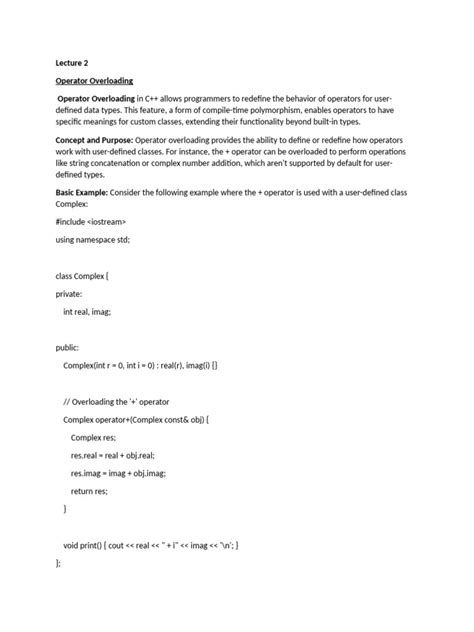 Lecture 2 Operator Overloading Pdf Computing Software Engineering