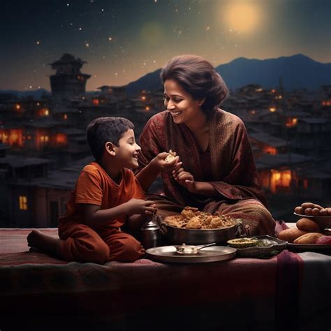 Premium Ai Image Indian Mother Feeding Her Son