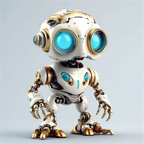 Cute Alien Robot Robotic Android Isolated Over Gray Background Created With Generative Ai