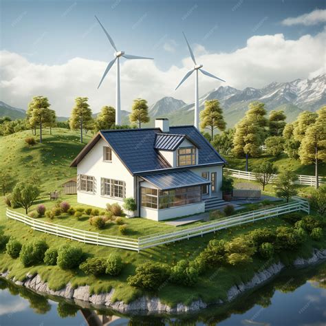 Premium Ai Image House With Wind Turbine On White Background Eco