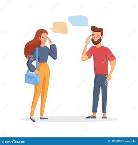 年轻夫妇男人和妇女谈话在电话 向量例证 插画 包括有 女孩 成人 背包 网络 通信 设备 155932152