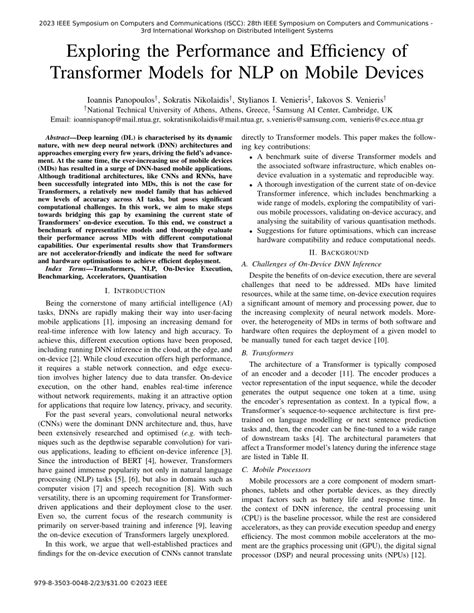 Pdf Exploring The Performance And Efficiency Of Transformer Models For Nlp On Mobile Devices