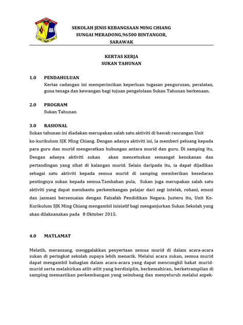Kertas Cadangan Sukan Tahunan Sukaneka Pdf