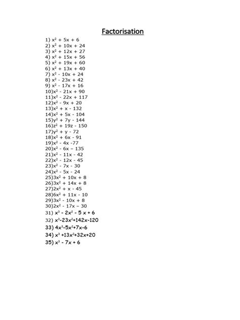 Factorisation Practice Pdf