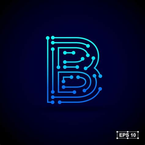 기술 및 디지털 비즈니스 회사를 위한 라인 도트 연결이 있는 추상 문자 B 로고 디자인 프리미엄 벡터