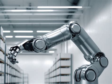 Industrial Robotic Arm Performing Precision Tasks In Modern Warehouse Environment With Bright