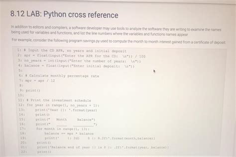 Solved 8 12 LAB Python Cross Reference In Addition To Chegg Com