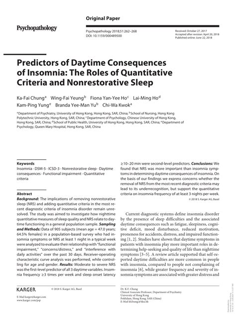 Pdf Predictors Of Daytime Consequences Of Insomnia The Roles Of Quantitative Criteria And