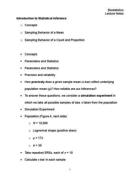 2021 Biostatistics Lecture Notes Introduction To Statistical Inference
