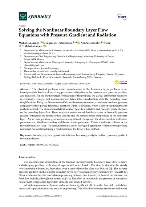 Pdf Solving The Nonlinear Boundary Layer Flow Equations With Pressure