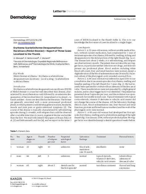 Erythema Scarlatiniforme Desquamativum Recidivans Féréol Besnier