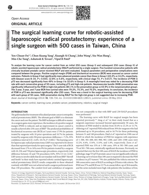 Pdf The Surgical Learning Curve For Robotic Assisted Laparoscopic Radical Prostatectomy
