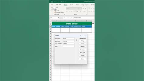 Data Entry Form Using Shortcut In Excel Youtube