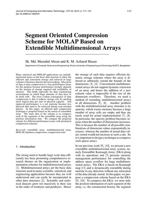 Pdf Segment Oriented Compression Scheme For Molap Based On Extendible Multidimensional Arrays
