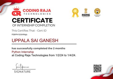 Pythonprogramming Codingrajatechnologies Internship Programmingskills Aicte Uppala Sai Ganesh