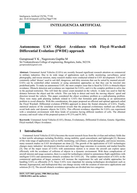 Pdf Autonomous Uav Object Avoidance With Floyd Warshall Differential