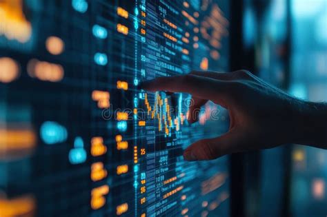 Global Tech Market Analysis Hand Interacting With Financial Data Visualization On Screen Stock
