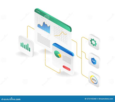 Isometric Flat 3d Illustration Concept Of Data Analysis Screen Branches