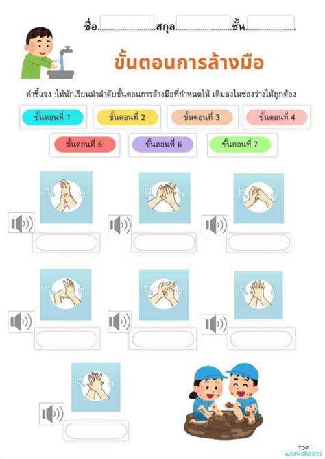 ใบงานหน่วยการเรียนรู้ เรื่อง ปลอดภัยไว้ก่อน การล้างมือ 7ขั้นตอน ใบงาน