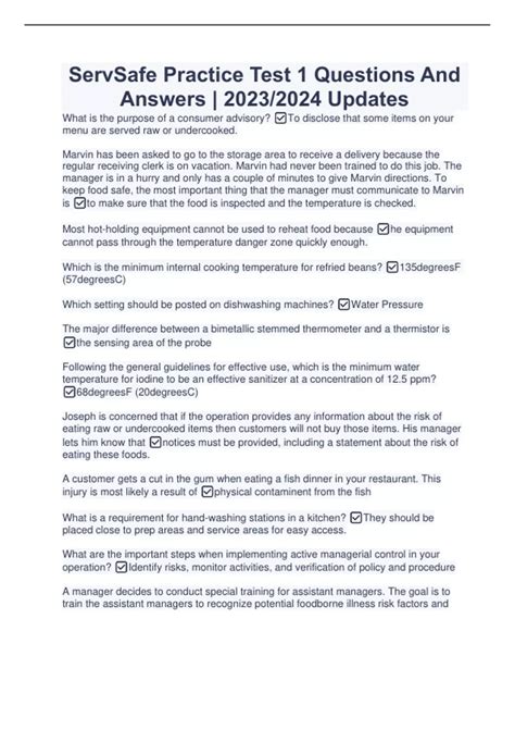 ServSafe Practice Test 1 Questions And Answers 2023 2024 Updates