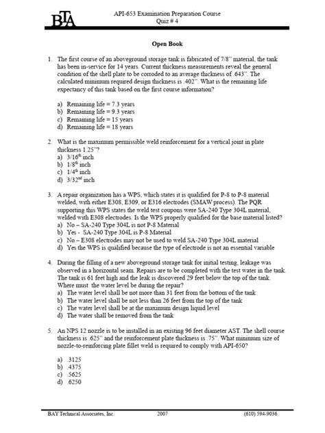 Api 653 Quiz 4 Pdf Pdf Welding Construction
