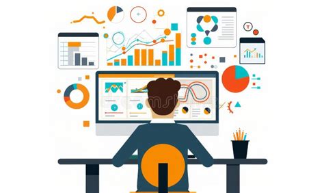 Data Analyst Analyzing Graphs And Charts Digital Data Analysis Concept Stock Illustration