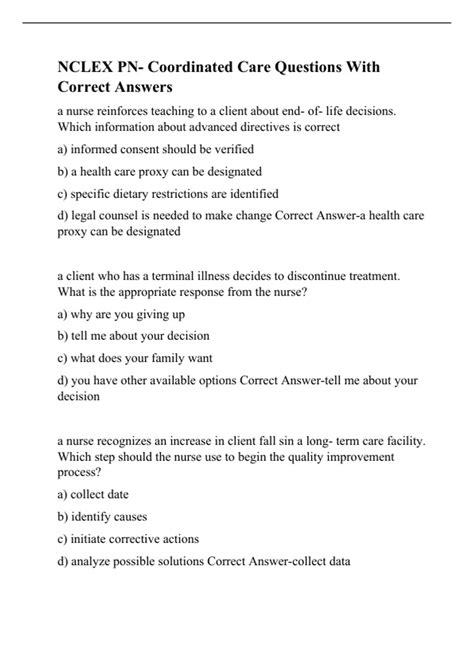 Nclex Pn Coordinated Care Questions With Correct Answers Nursing